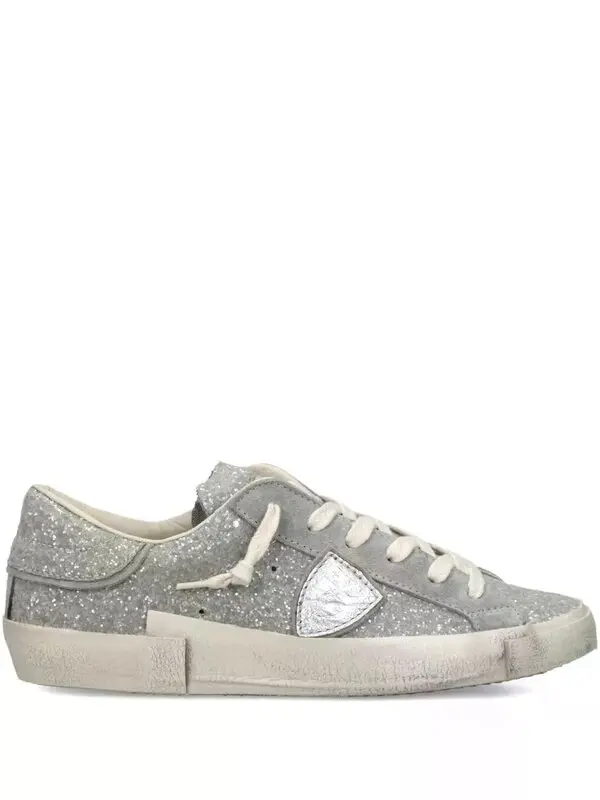 Philippe Model Prsx Glitter Appliqued Low Trainers - Grey