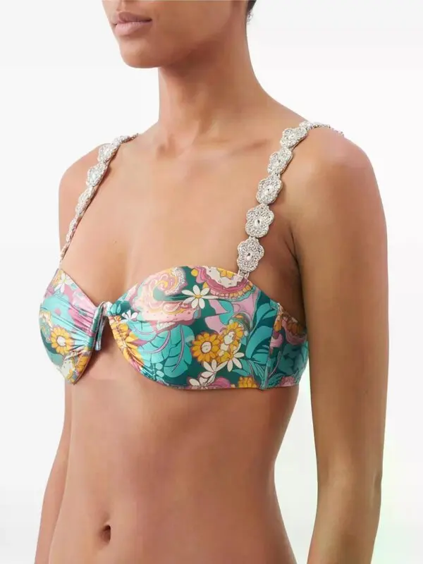 DEL MAAR Kaay Crochet Floral-print Bikini Top