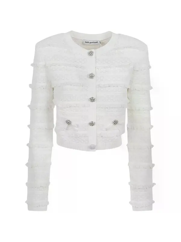 SELF-PORTRAIT Crystal-embellished Ruffled Cardigan - White