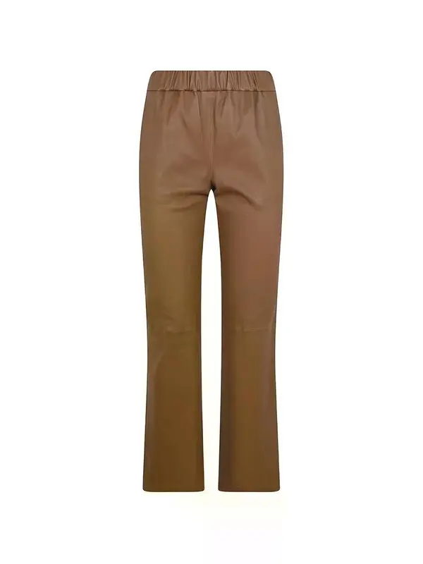 ENES Elasticated-waistband Leather Trousers - Neutrals