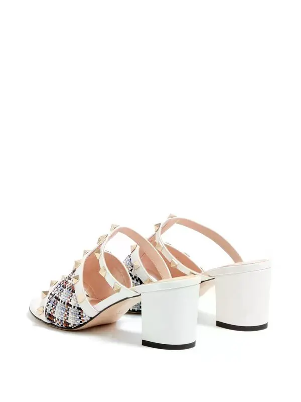 Valentino Garavani Rockstud Tweed Block Heel Sandals