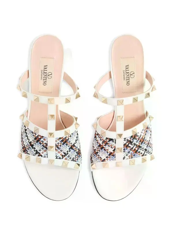 Valentino Garavani Rockstud Tweed Block Heel Sandals