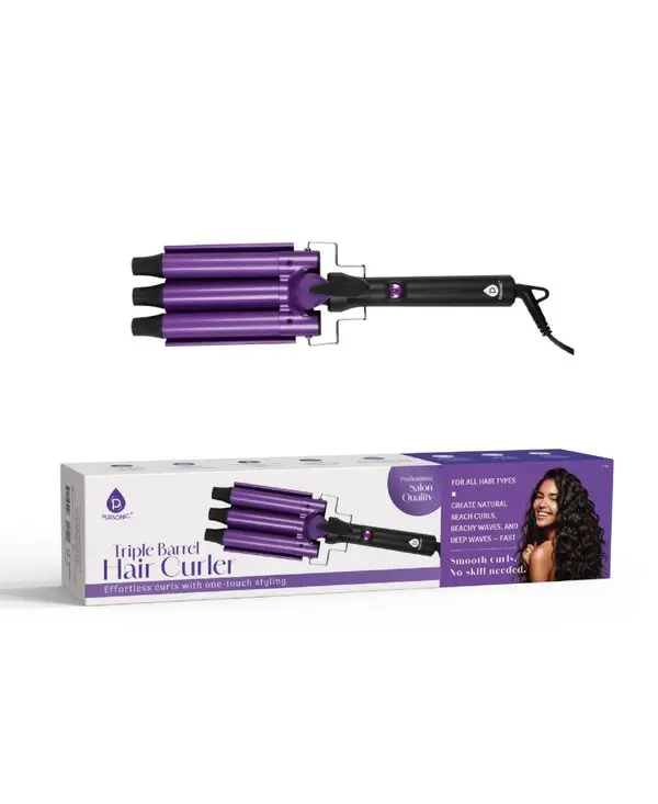 PURSONIC Triple Barrel Hair Curler Â Effortless Beach Waves And Curls - Purple