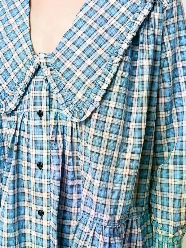GANNI Seersucker Check-print Gathered Dress