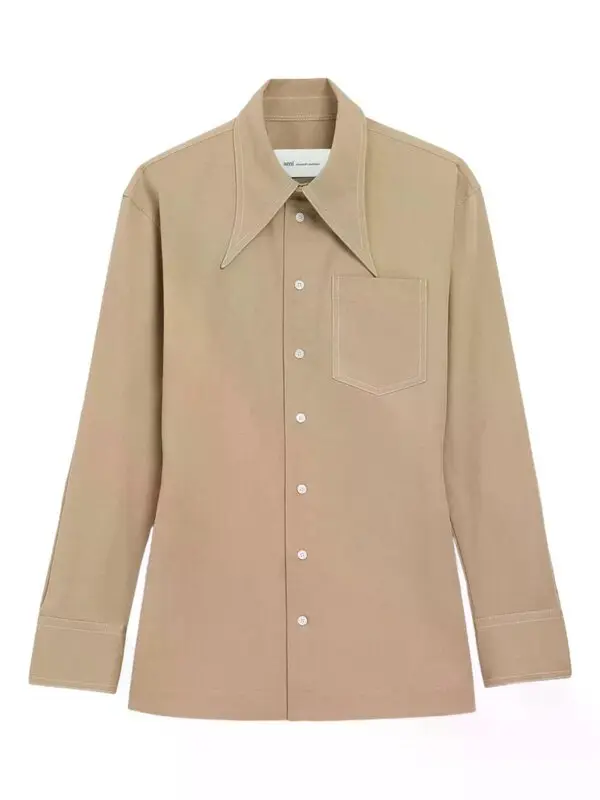AMI Paris Cotton Fitted Shirt With Sharp Collar