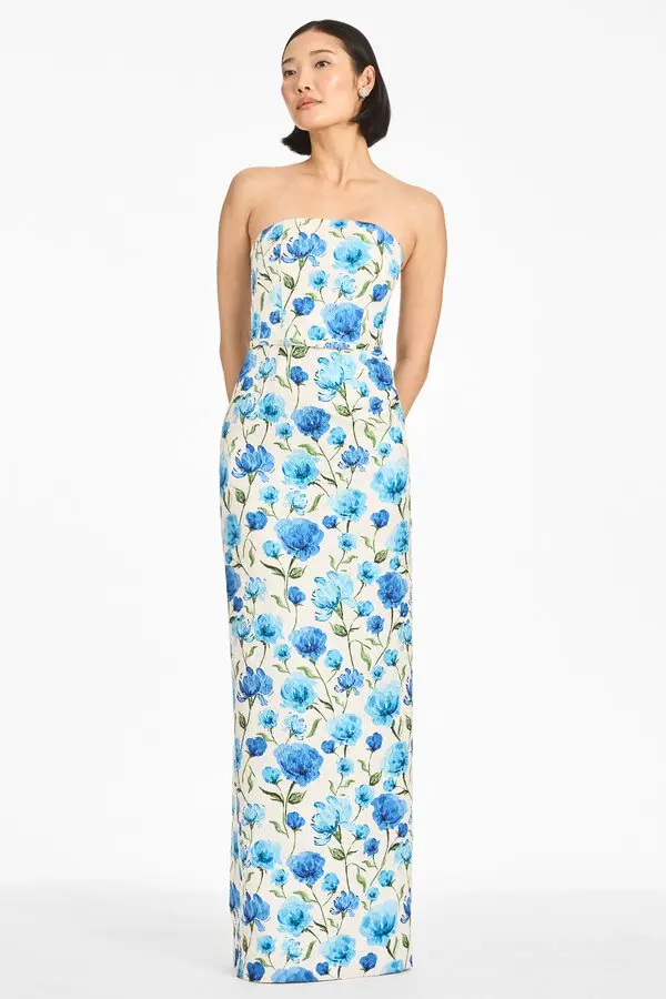 Sachin & Babi Sophia Printed Cloqué Gown - Sapphire Poppies