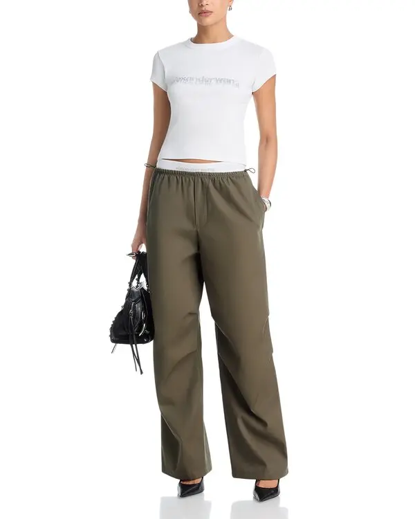 Alexander Wang Ribbed Knit Rhinestone Logo Crewneck Tee - White