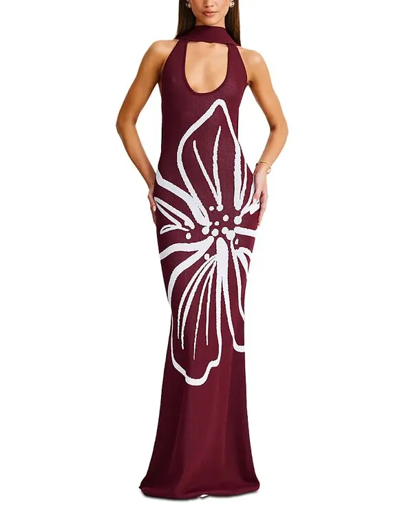 SNDYS. Jemima Halter Neck Maxi Dress - Cranberry