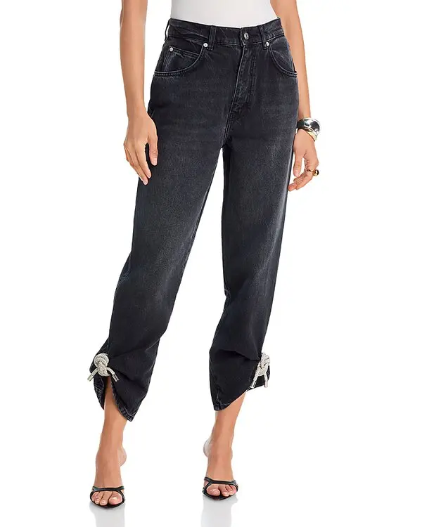 AREA Crystal Knot Denim Jeans - Black