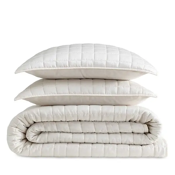Calvin Klein Signature Solid Tencel 3 Piece Quilt Set, Queen - Ivory
