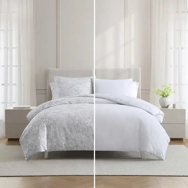 Vera Wang Nebulous Flower Cotton 3 Piece Comforter Set, Queen