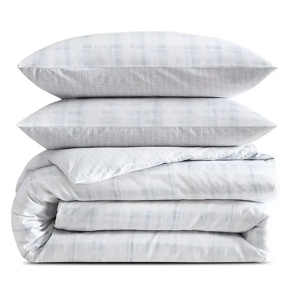 Vera Wang Blurred Plaid Cotton 3 Piece Comforter Set, King - Feather Blue/white