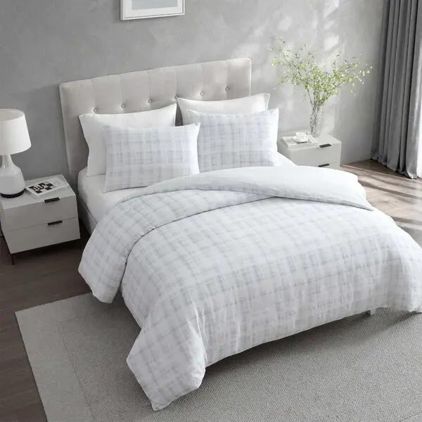 Vera Wang Blurred Plaid Cotton 3 Piece Comforter Set, King