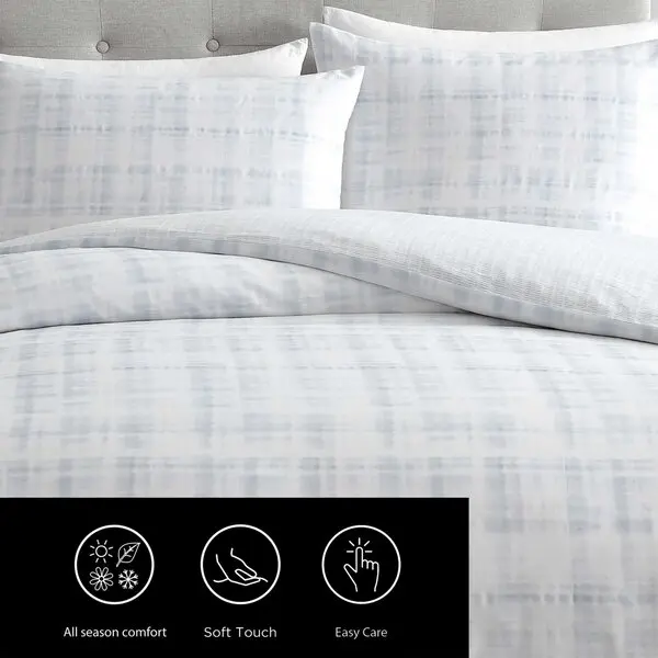 Vera Wang Blurred Plaid Cotton 3 Piece Comforter Set, King
