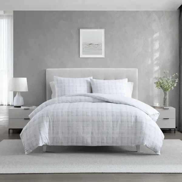Vera Wang Blurred Plaid Cotton 3 Piece Comforter Set, King