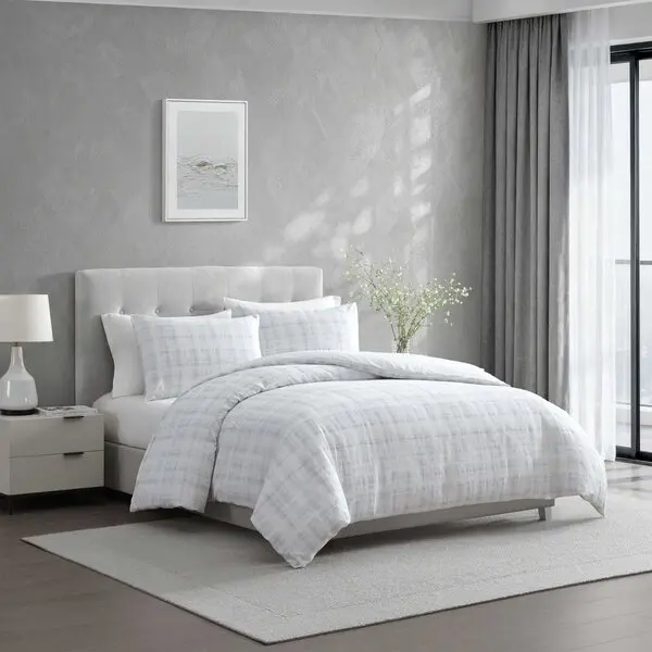 Vera Wang Blurred Plaid Cotton 3 Piece Comforter Set, King
