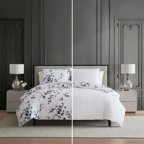 Vera Wang Noir Bouquet Cotton 3 Piece Comforter Set, King
