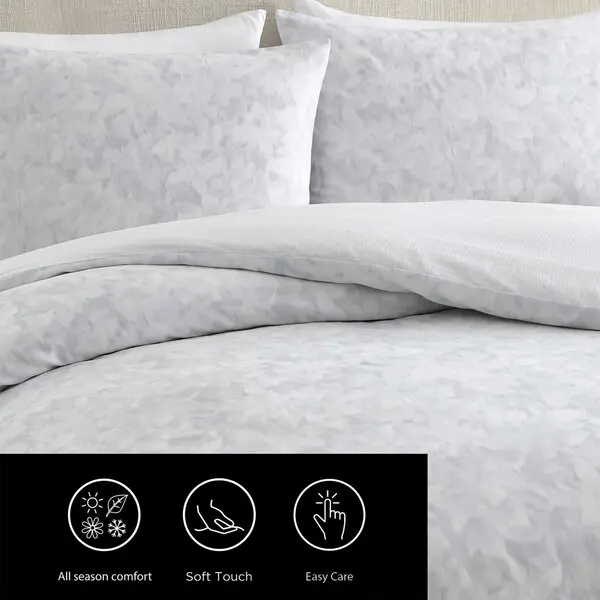 Vera Wang Nebulous Flower Cotton 3 Piece Duvet Cover Set, King - Pale Grey