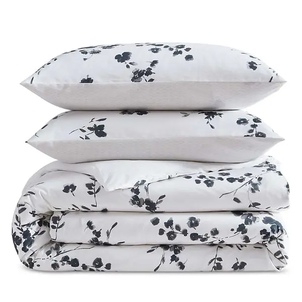 Vera Wang Noir Bouquet Cotton 3 Piece Duvet Cover Set, King - Ivory/black