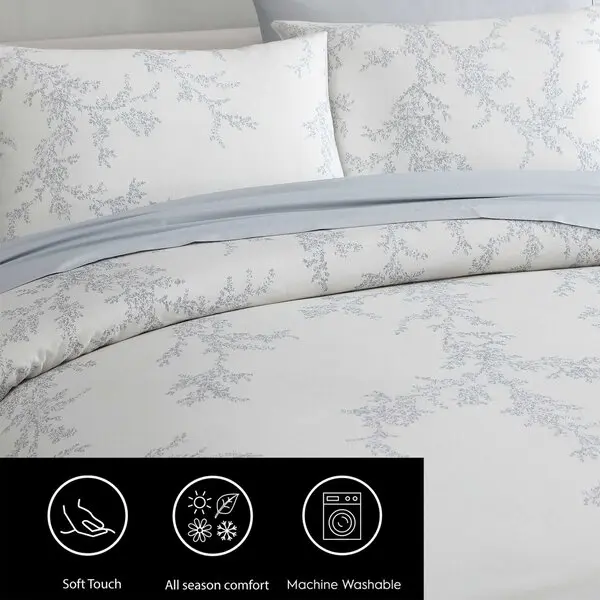 Vera Wang Trailing Vines Cotton 3 Piece Comforter Set, Queen