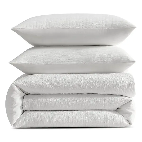 Vera Wang Crinkle Seersucker Solid 3 Piece Duvet Cover Set, Queen - White