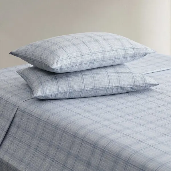 Calvin Klein Multi Grid Washed Cotton Percale 4 Piece Sheet Set, Queen