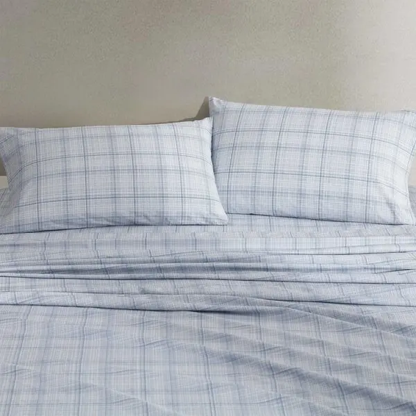 Calvin Klein Multi Grid Washed Cotton Percale 4 Piece Sheet Set, King