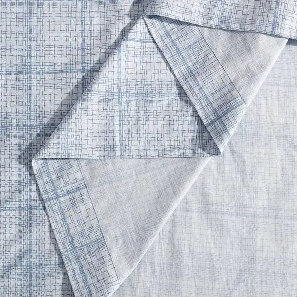 Calvin Klein Multi Grid Washed Cotton Percale 4 Piece Sheet Set, King