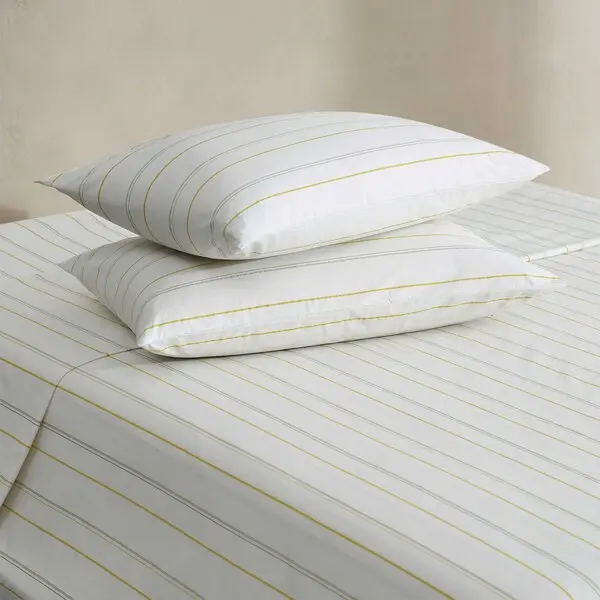 Calvin Klein Pinstripes Washed Cotton Percale 4 Piece Sheet Set, Queen
