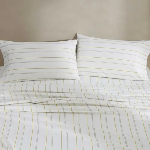 Calvin Klein Pinstripes Washed Cotton Percale 4 Piece Sheet Set, King