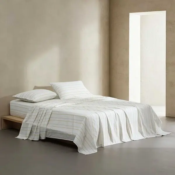 Calvin Klein Pinstripes Washed Cotton Percale 4 Piece Sheet Set, King