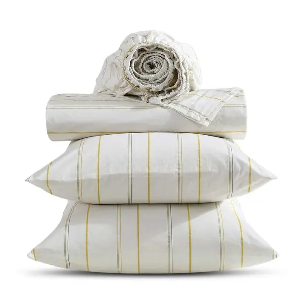Calvin Klein Pinstripes Washed Cotton Percale 4 Piece Sheet Set, King
