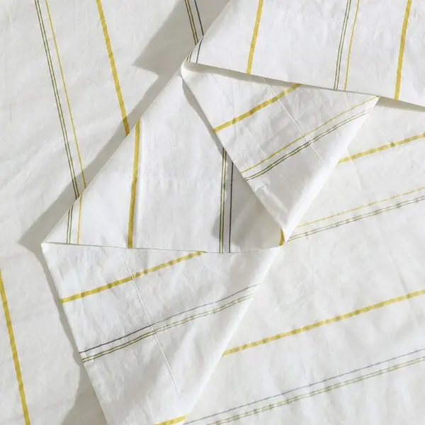 Calvin Klein Pinstripes Washed Cotton Percale 4 Piece Sheet Set, King
