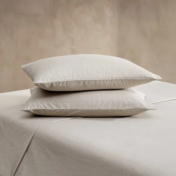 Calvin Klein Broken Grid Washed Cotton Percale 4 Piece Sheet Set, Queen - Flax/graphite