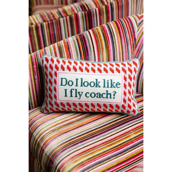 FURBISH Fly Coach Needlepoint Pillow, 15 X 9