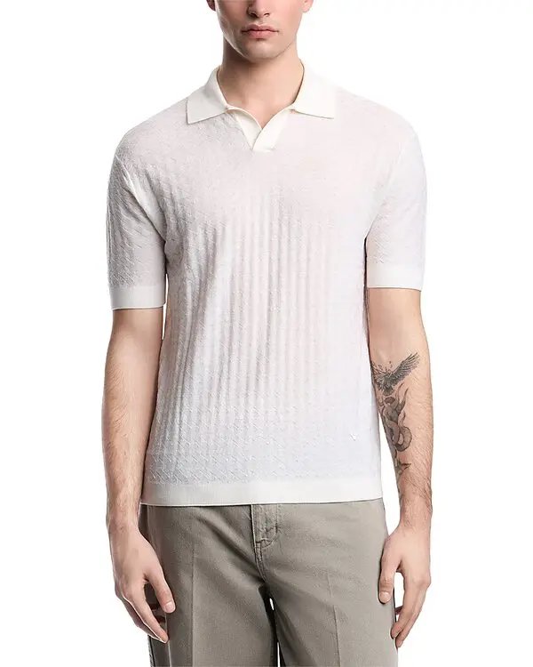 Emporio Armani Knit Basketweave Polo Sweater - Off White