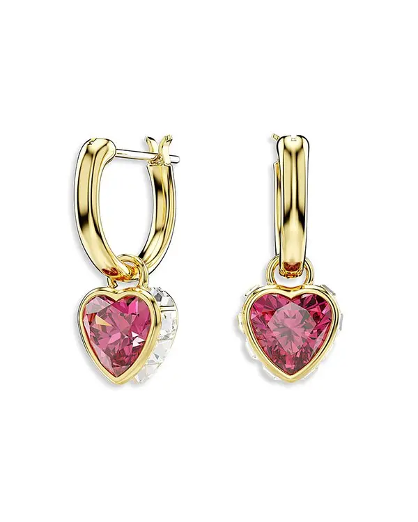 SWAROVSKI Chroma Cubic Zirconia Heart Charm Hoop Earrings - Red