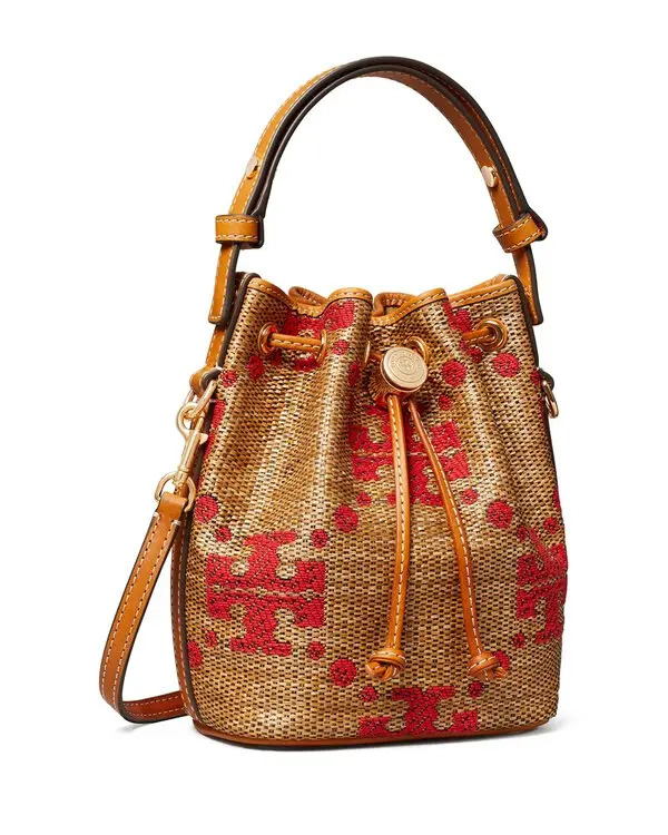 Tory Burch Romy T Monogram Straw Crossbody Bag - Natural