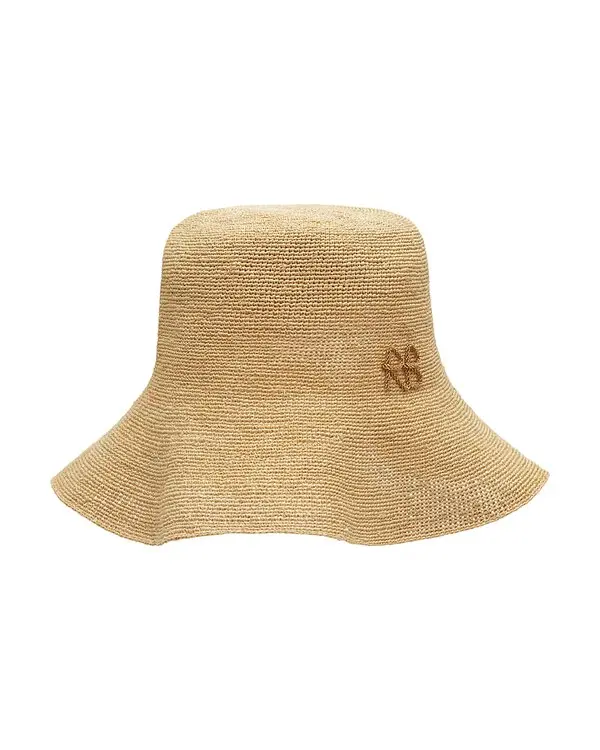 Ruslan Baginskiy Monogram Embellished Straw Bucket Hat - Natural Straw