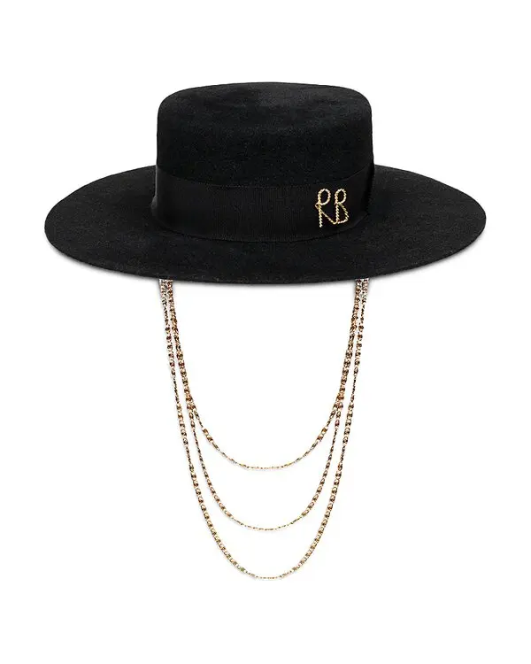 Ruslan Baginskiy Monogram Embellished Canotier Hat - Black