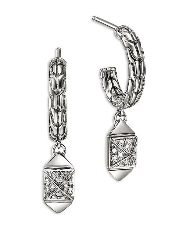 John Hardy Sterling Icon Diamond Pyramid Cluster Drop Earrings