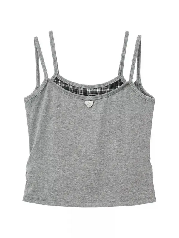 Izzue Heart-plaque Layered Top - Grey