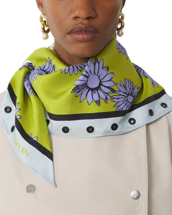 LANVIN Silk Triangle Scarf With Marguerite Motifs