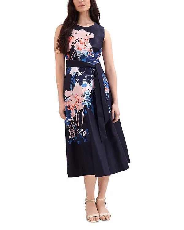 PHASE EIGHT Natalya Fit And Flare Floral Printed Midi Dress - Navy