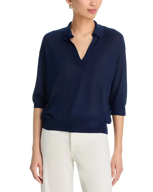Majestic Filatures Wool Silk Knit 3/4 Sleeve Top - Marine