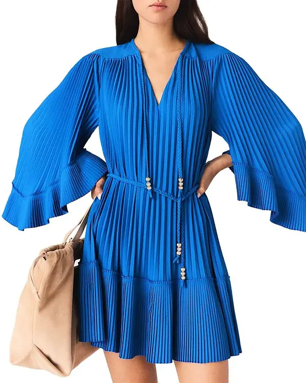 Maje Rilaje Short Pleated Dress - Blue