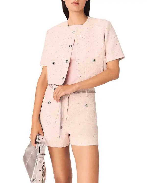 Maje Short Sleeve Tweed Jacket - Pink