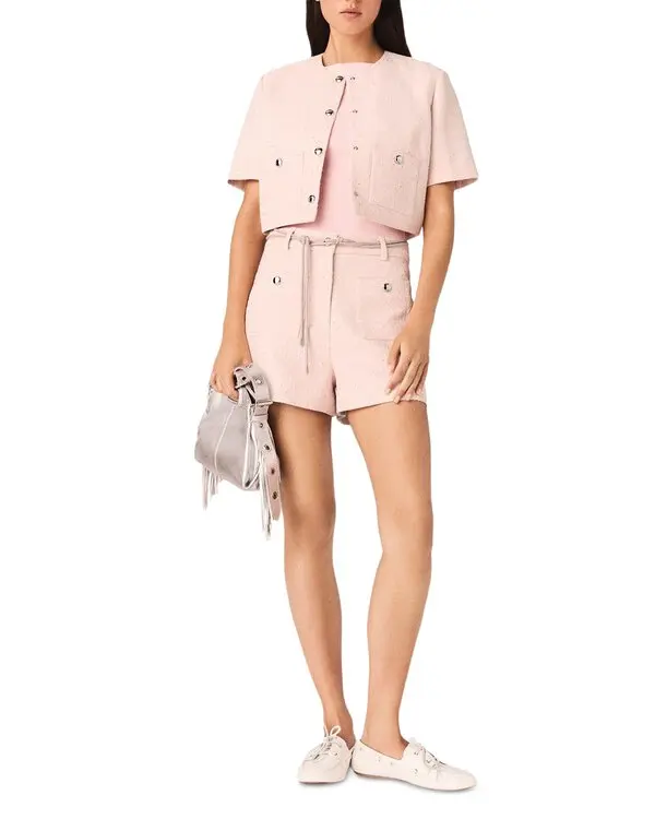 Maje Short Sleeve Tweed Jacket - Pink