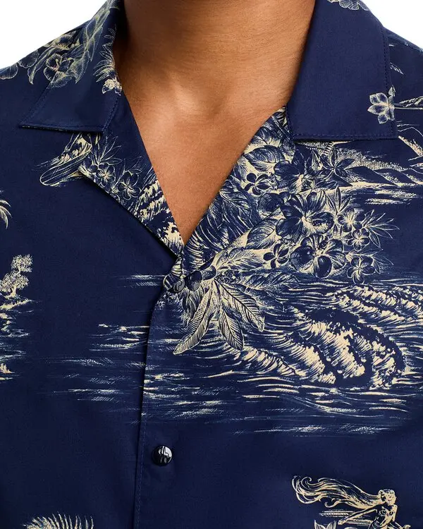Moncler Floral Print Short Sleeve Cotton Shirt - Dark Blue