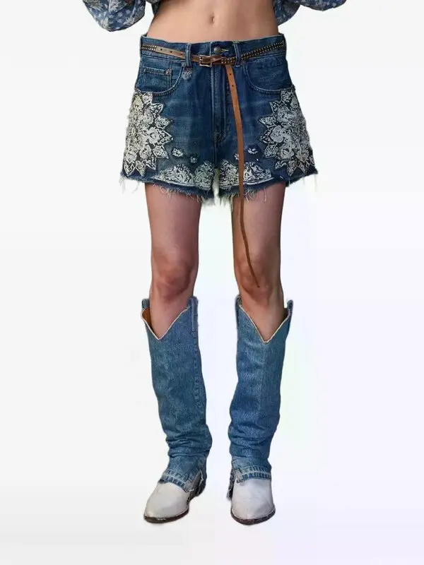 R13 Bandana-print Frayed Denim Shorts